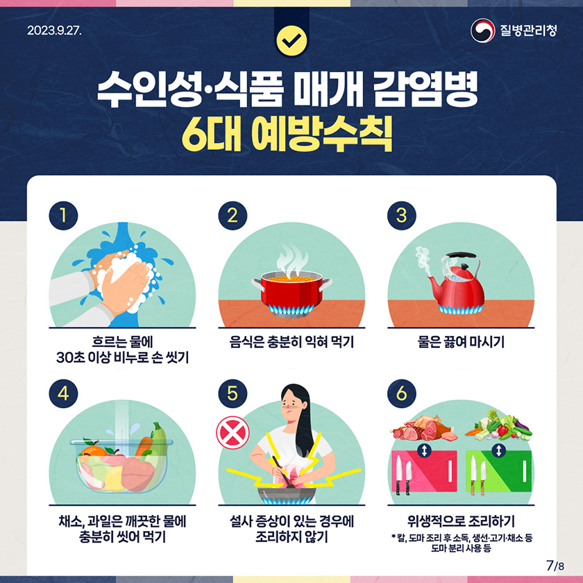추석 명절음식 준비 시 수인성 식품 매개 감염병 주의 카드뉴스 홍보자료 알림·자료 질병관리청